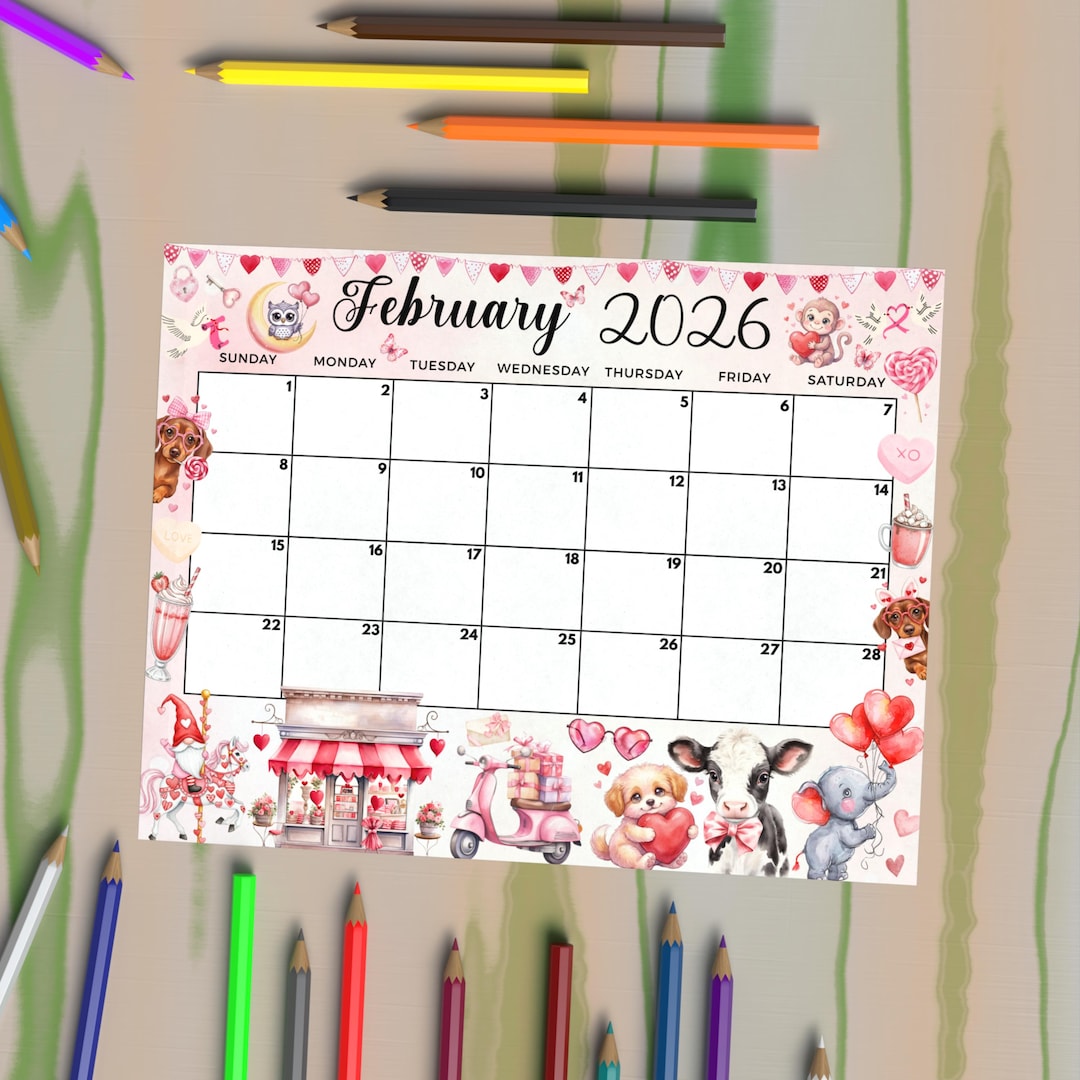 Editable February 2026 Calendar Pink Valentines Day Planner Monthly ...