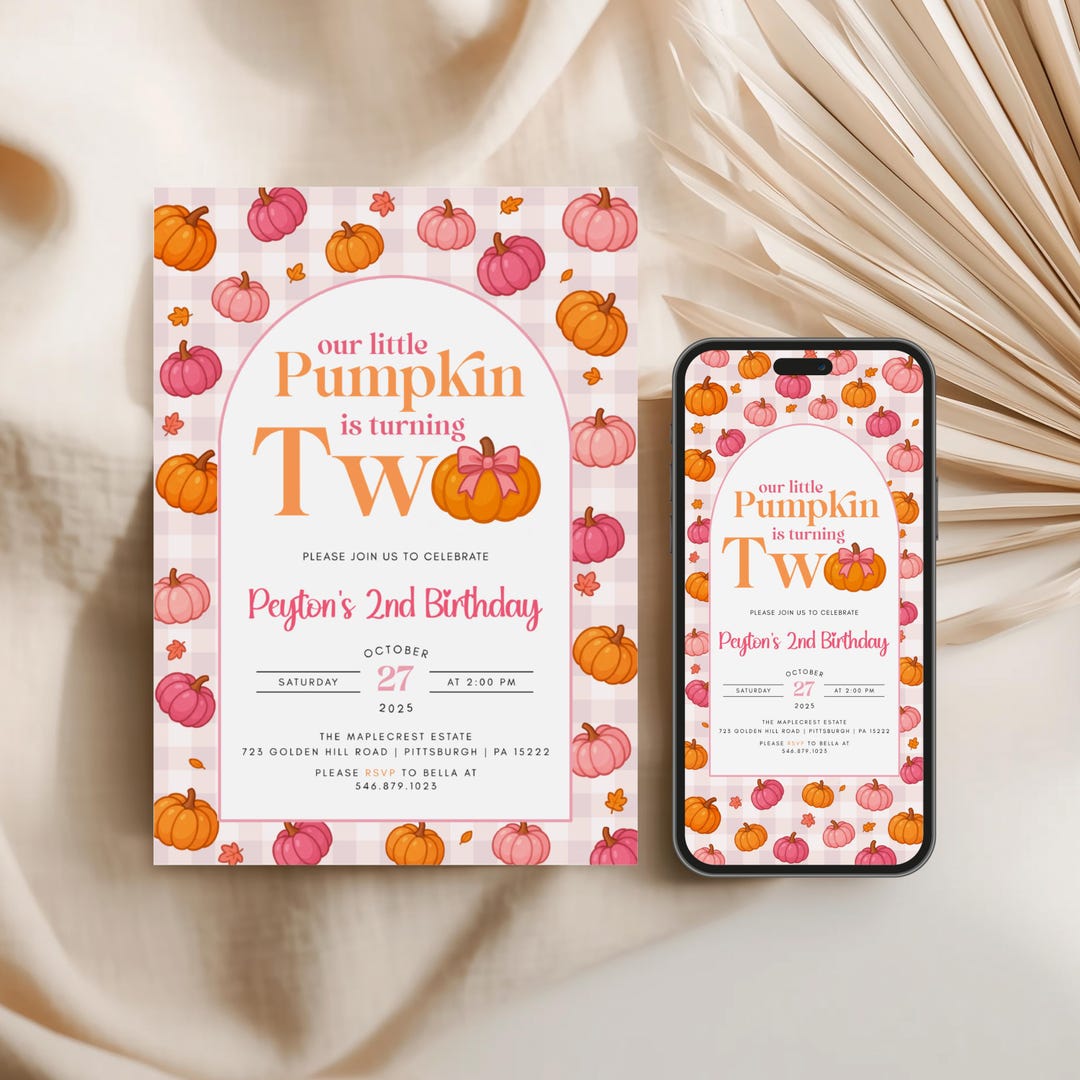 Little Pumpkin Turning Two Invitation Fall 2nd Birthday Invite Our ...