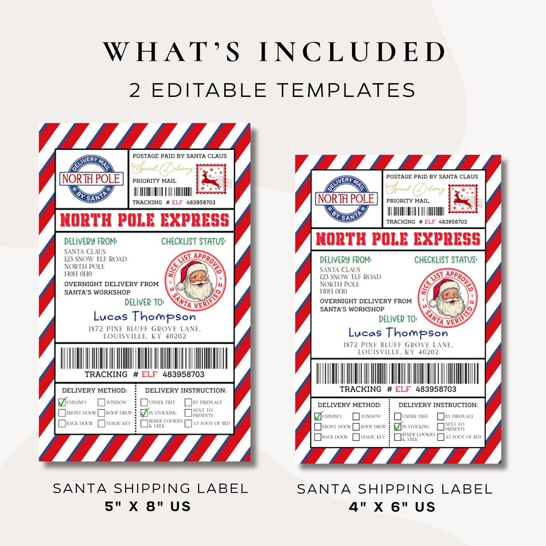 Editable Santa Shipping Label North Pole Mail Official Santa Delivery ...