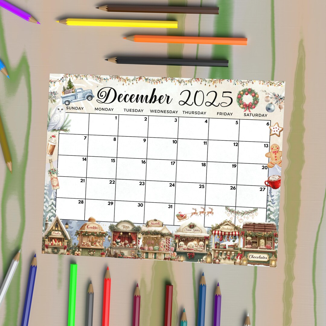 Editable December 2025 Calendar Christmas Market Planner Festive ...