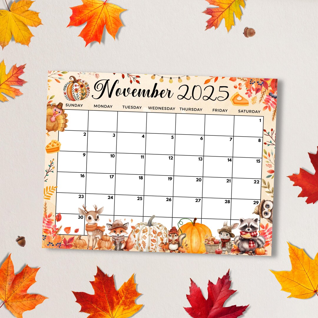Editable November 2025 Calendar Thanksgiving Planner Autumn Monthly ...