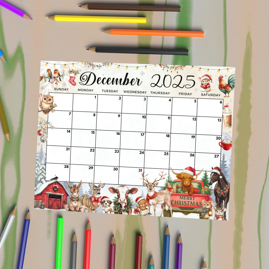 Editable December 2025 Calendar Festive Animals Christmas Planner ...