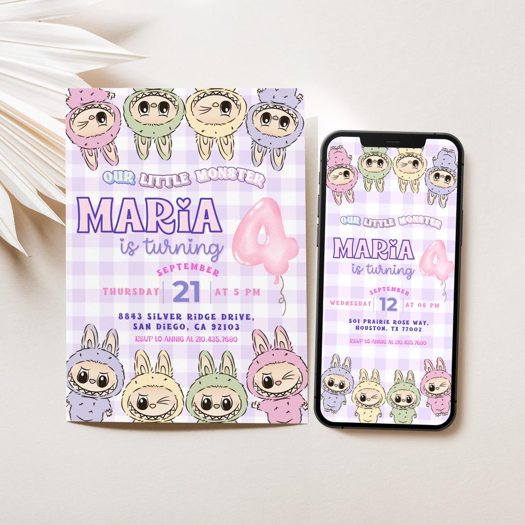 Labubu Birthday Invitation Labubu Party Invite Editable Template Cute ...