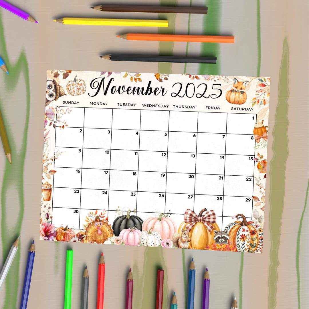 Editable November 2025 Calendar Thanksgiving Planner Autumn Monthly ...