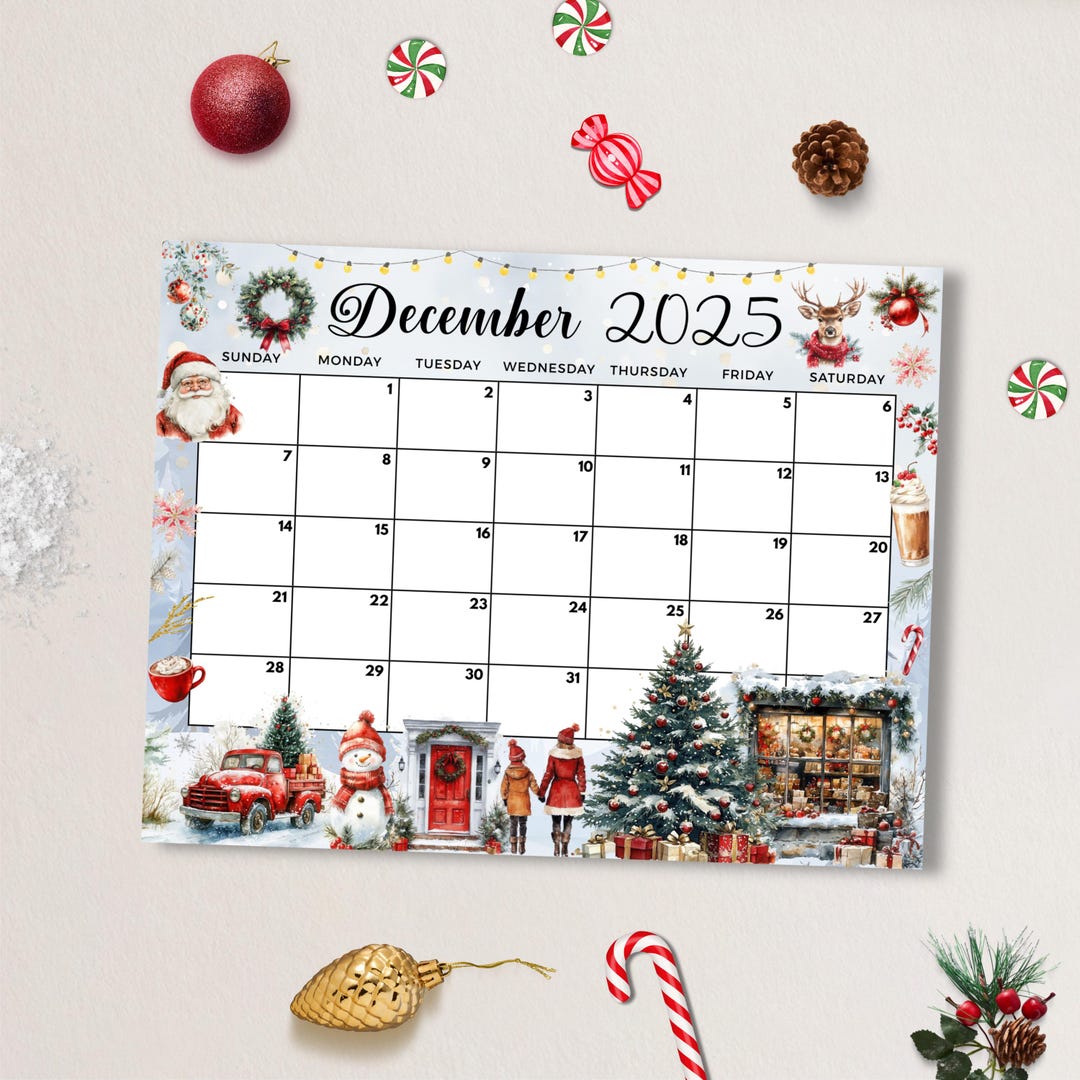 Editable December 2025 Calendar Classic Christmas Planner City Holiday ...