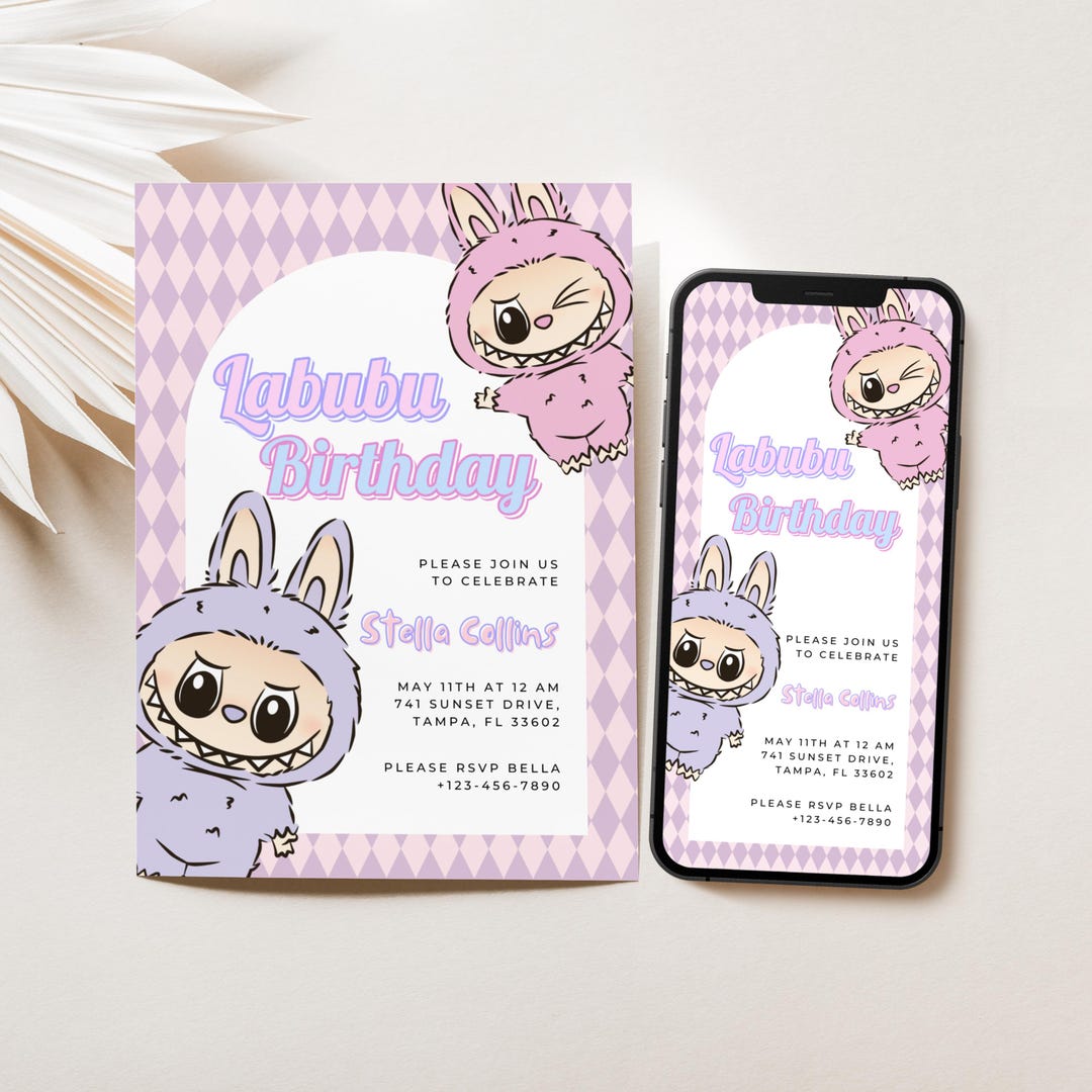 Labubu Birthday Invitation Theme Party the Cute Monsters Labubu Invite ...