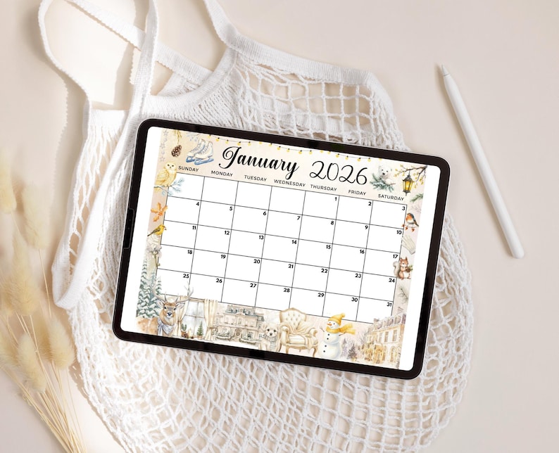 Editable January 2026 Calendar White Winter Home Planner Monthly ...