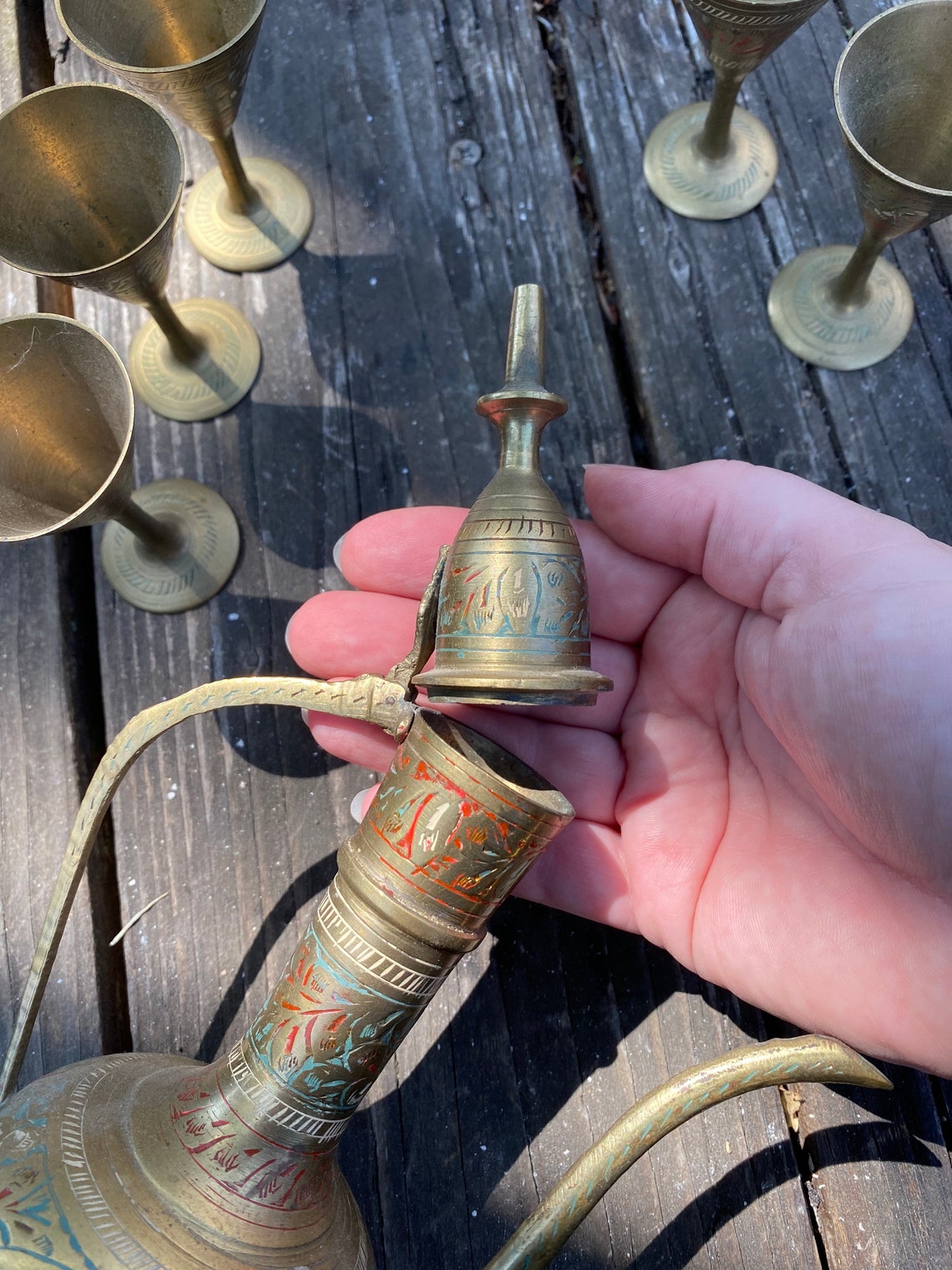 Antique Turkish Brass Tea Set - Etsy