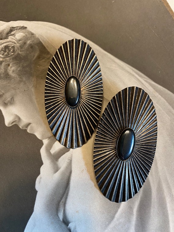 1970's-80's Kate Hines Earrings Modernist Lines Textu… - Gem