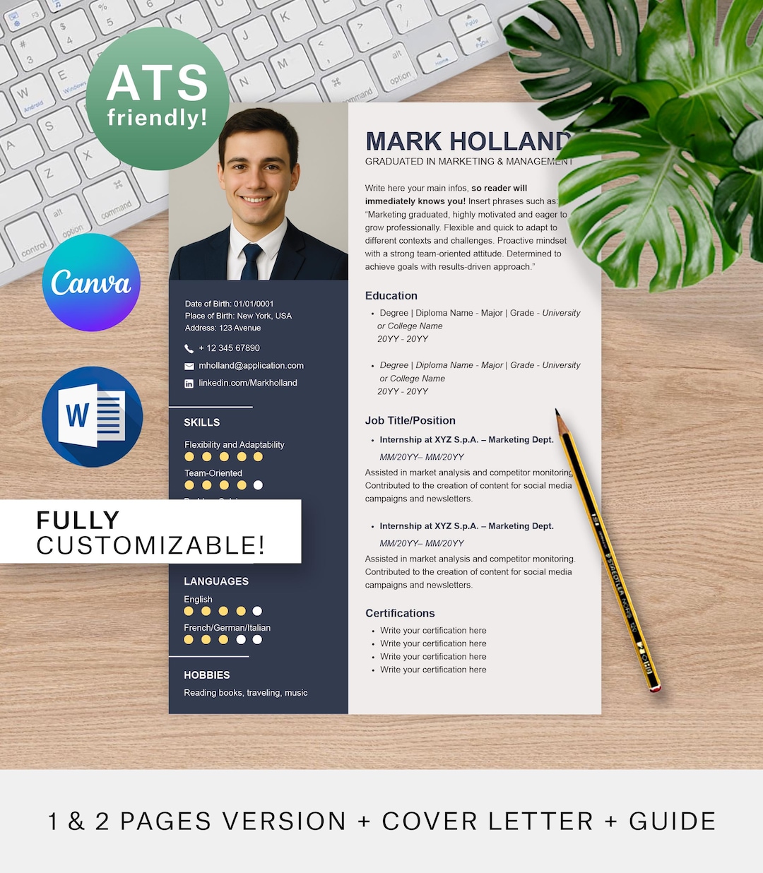 Entry Level Resume Template | Graduate CV | Modern Ats-friendly Resume ...