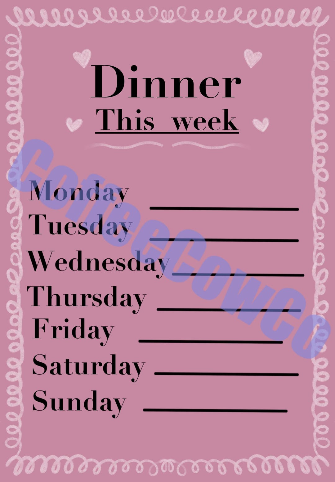Dinner Digital Template, Pdfs, Simple Planning, Digital Planning, Cute ...