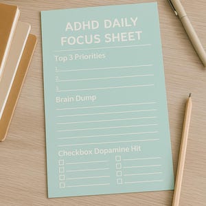 ADHD Daily Focus Sheet | Printable PDF Planner Page | Neurodivergent ...