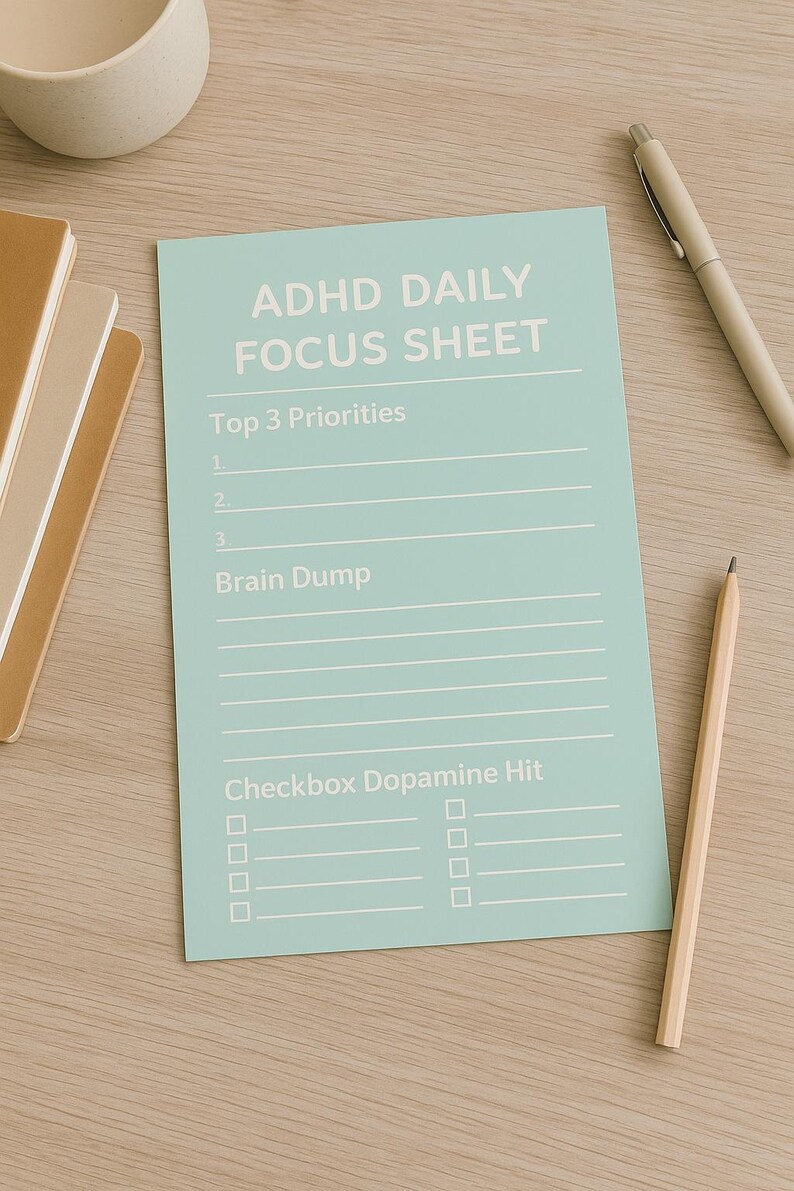 ADHD Daily Focus Sheet | Printable PDF Planner Page | Neurodivergent ...