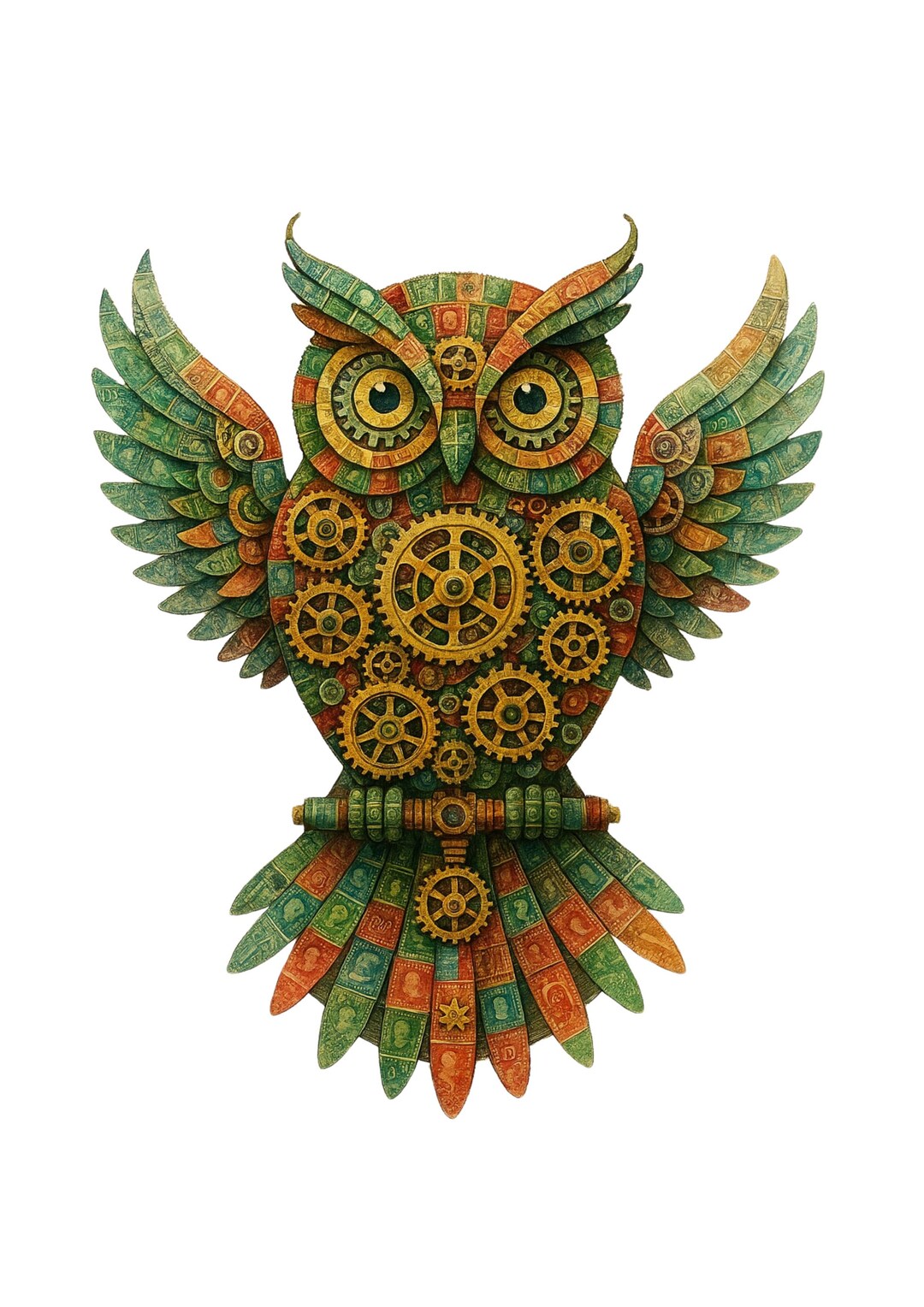 Printable Steampunk Owl Stamp Art, Vintage Postage Gear Collage ...