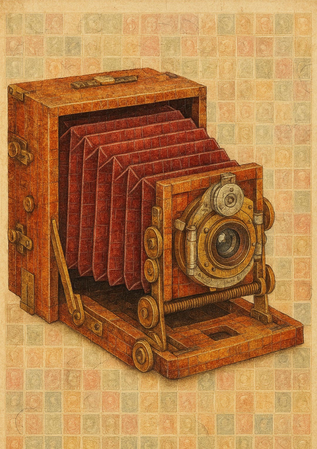 Printable Vintage Camera Art, Antique Bellows Camera Stamp Collage ...