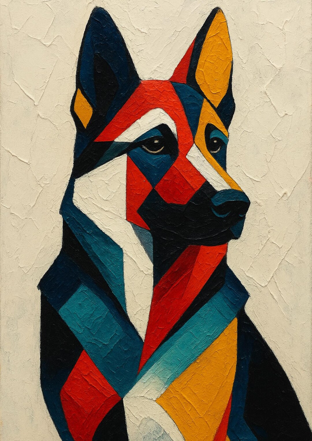 Unique Printable Geometric Dog Portrait, Colorful Cubist German ...