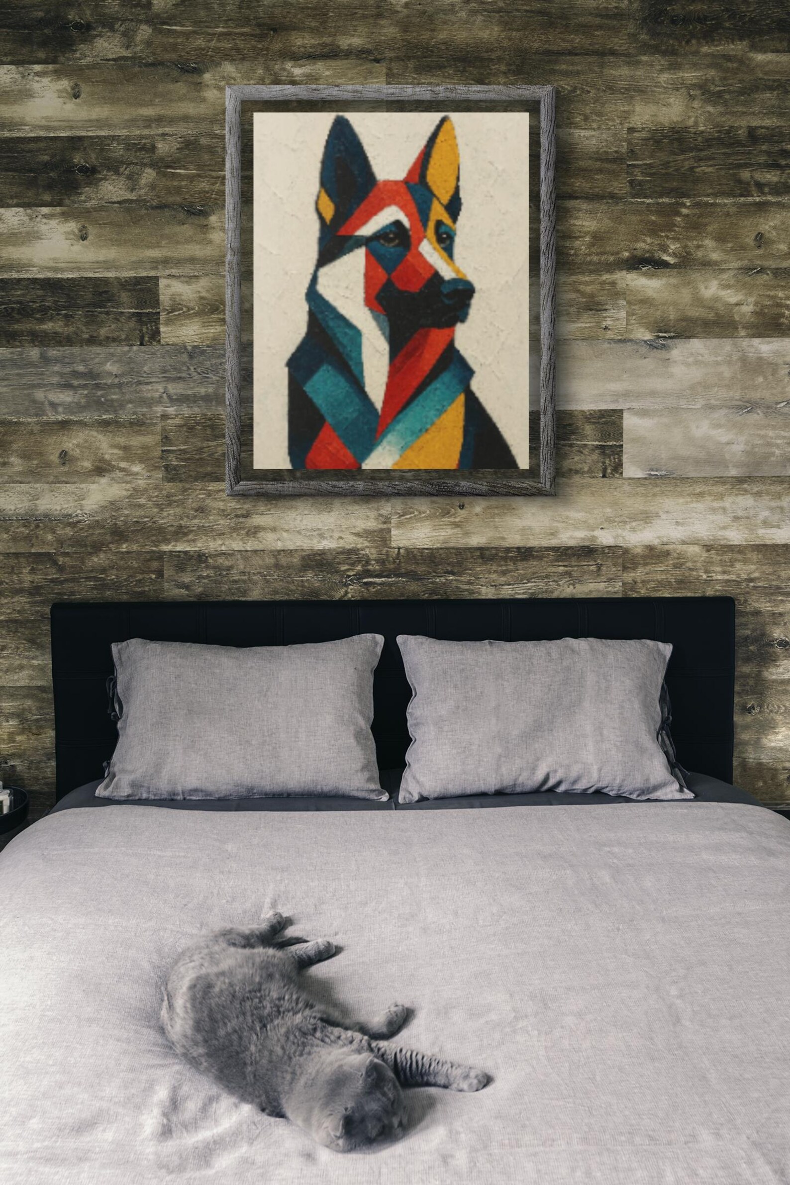 Unique Printable Geometric Dog Portrait, Colorful Cubist German ...