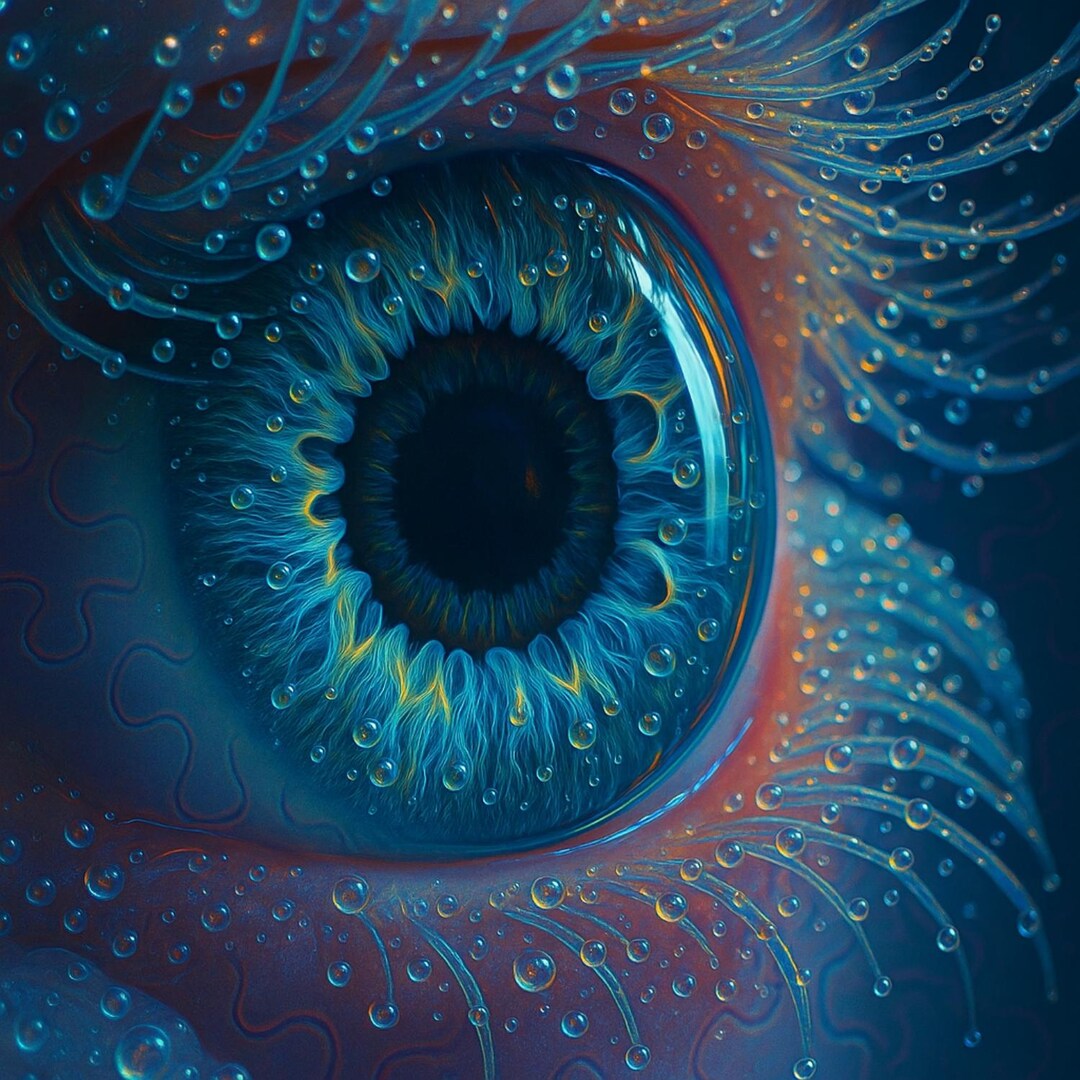 Unique Printable Psychedelic Eye Wall Art, Surreal Macro Iris With Water Droplets, Trippy Cosmic ...