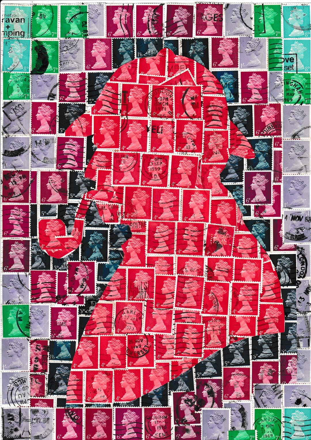 Printable Sherlock Holmes Silhouette, Vintage UK Stamp Collage Art ...
