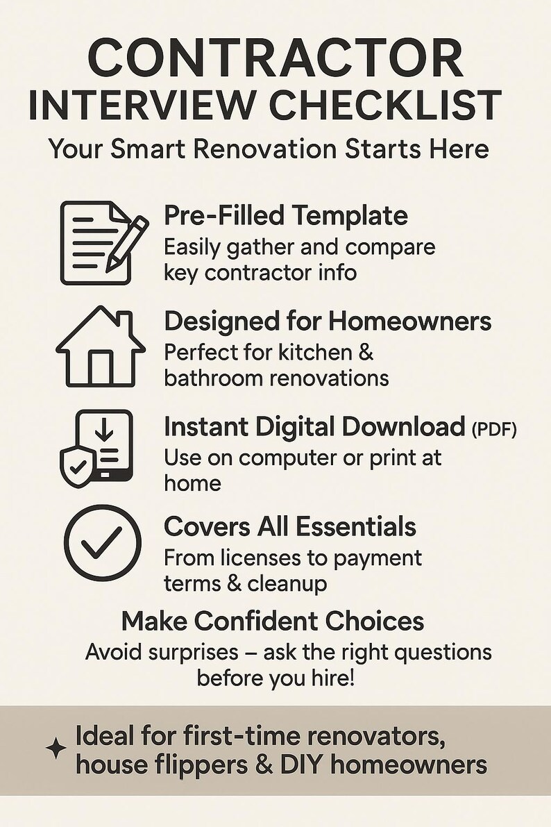 Renovation Contractor Checklist – Fillable and Printable 3-page PDF ...