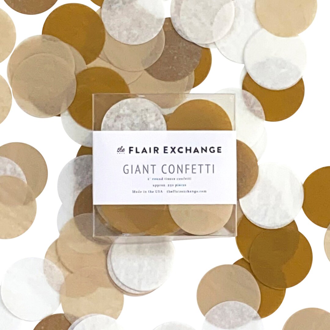 Giant 2" Confetti - Golden : Metallic Gold, White, Kraft - Party ...
