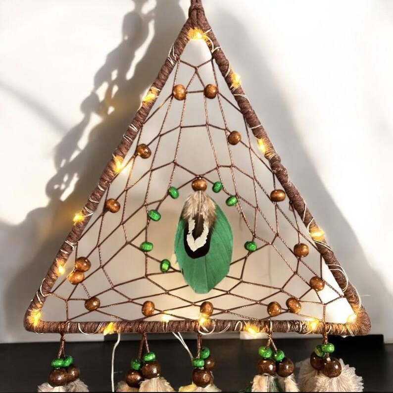 Triangle Dream Catcher Wind Chime – Handmade Boho Hanging Decoration ...