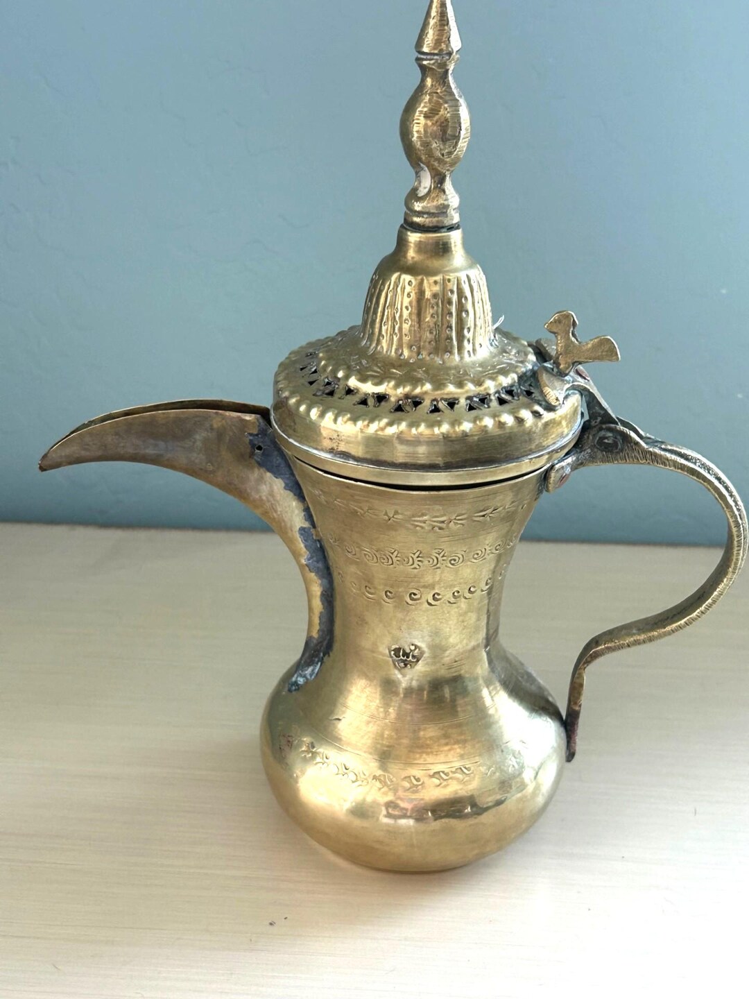 Antique Brass Dallah Qahwah Pot, Saudi Insignia, Handmade - Etsy