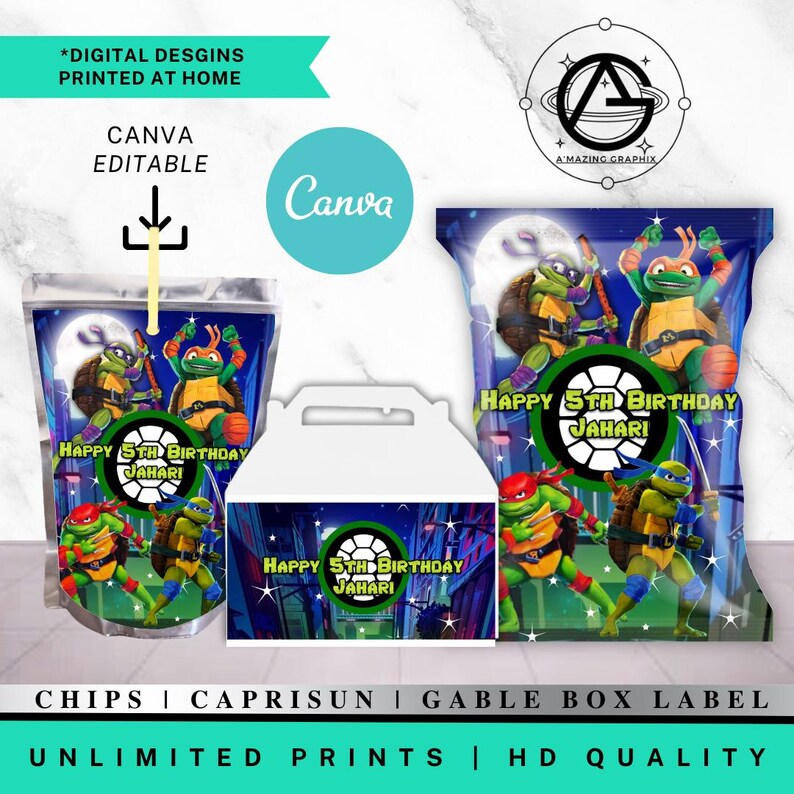 Editable Turtle Ninja Digital Chip Bag Bundle - Etsy