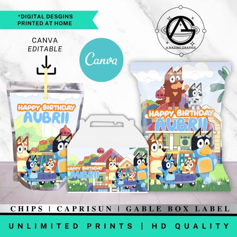 Editable Bluey Digital Chip Bag Bundle - Etsy