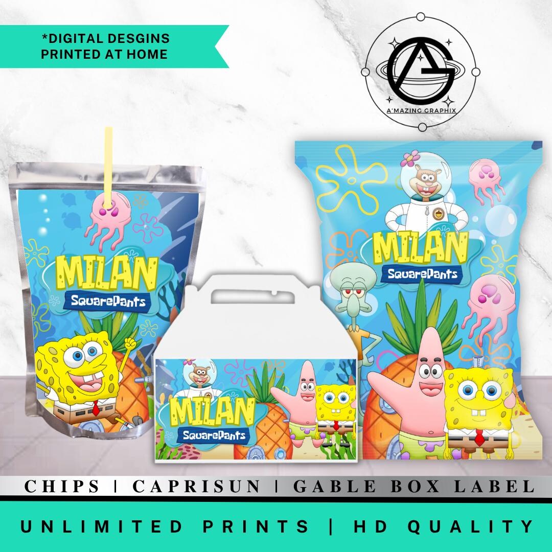 Editable Spongebob Digital Chip Bag Bundle - Etsy UK