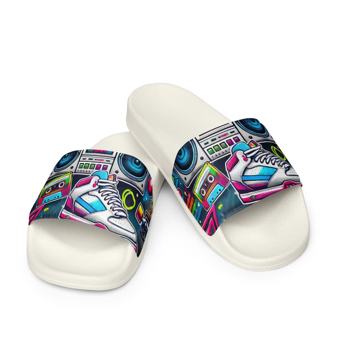 80s Pop Art Slides: Retro Neon Vaporwave Pool Sandals - Etsy Australia