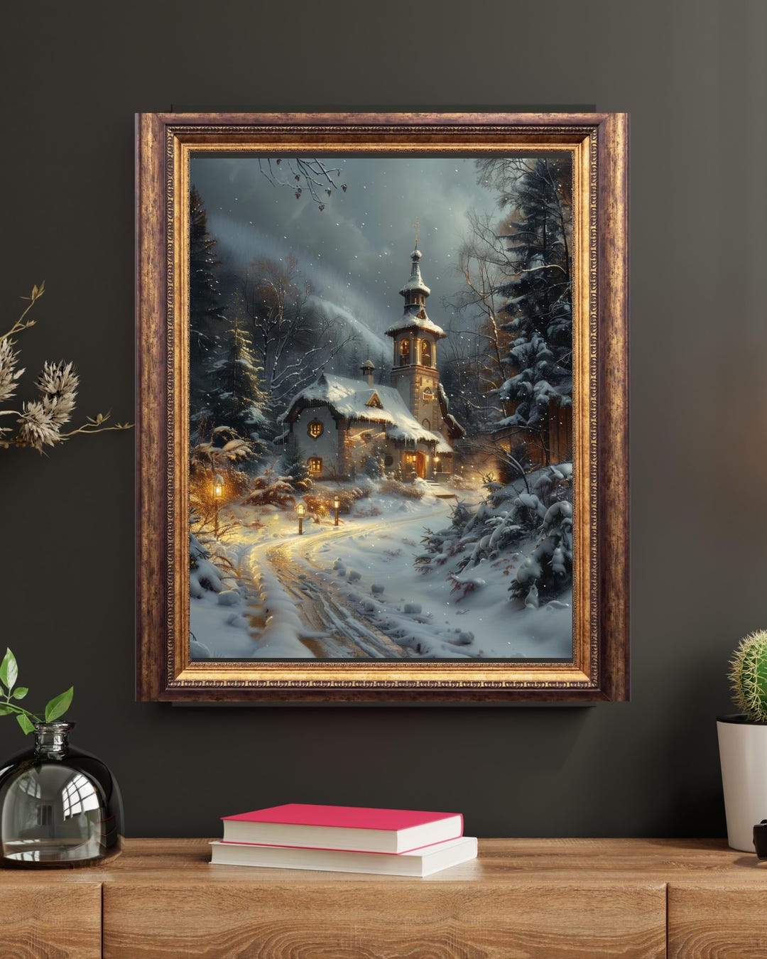 Snowy Village Church Art Set of 5 | Vintage Winter Wall Decor - Etsy