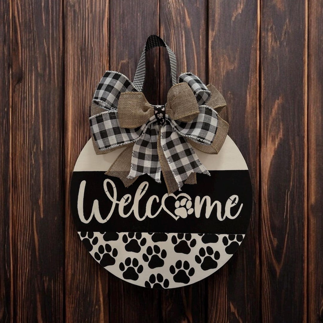 Paw Print Welcome Door Hanger - Etsy