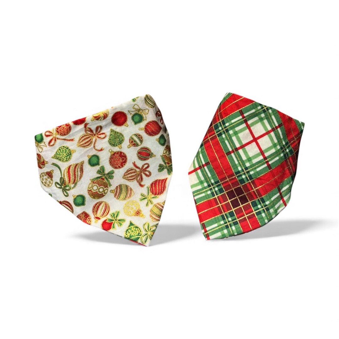Reversible Christmas Pet Bandana Classic Plaid and Music Notes - Etsy