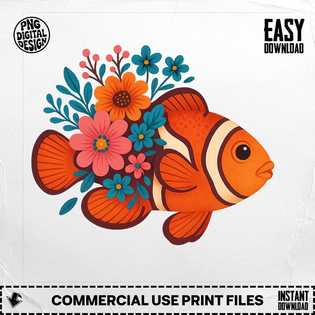 Floral Clownfish PNG, Fish Clipart, Flower Fish Png, Boho Fish Png ...