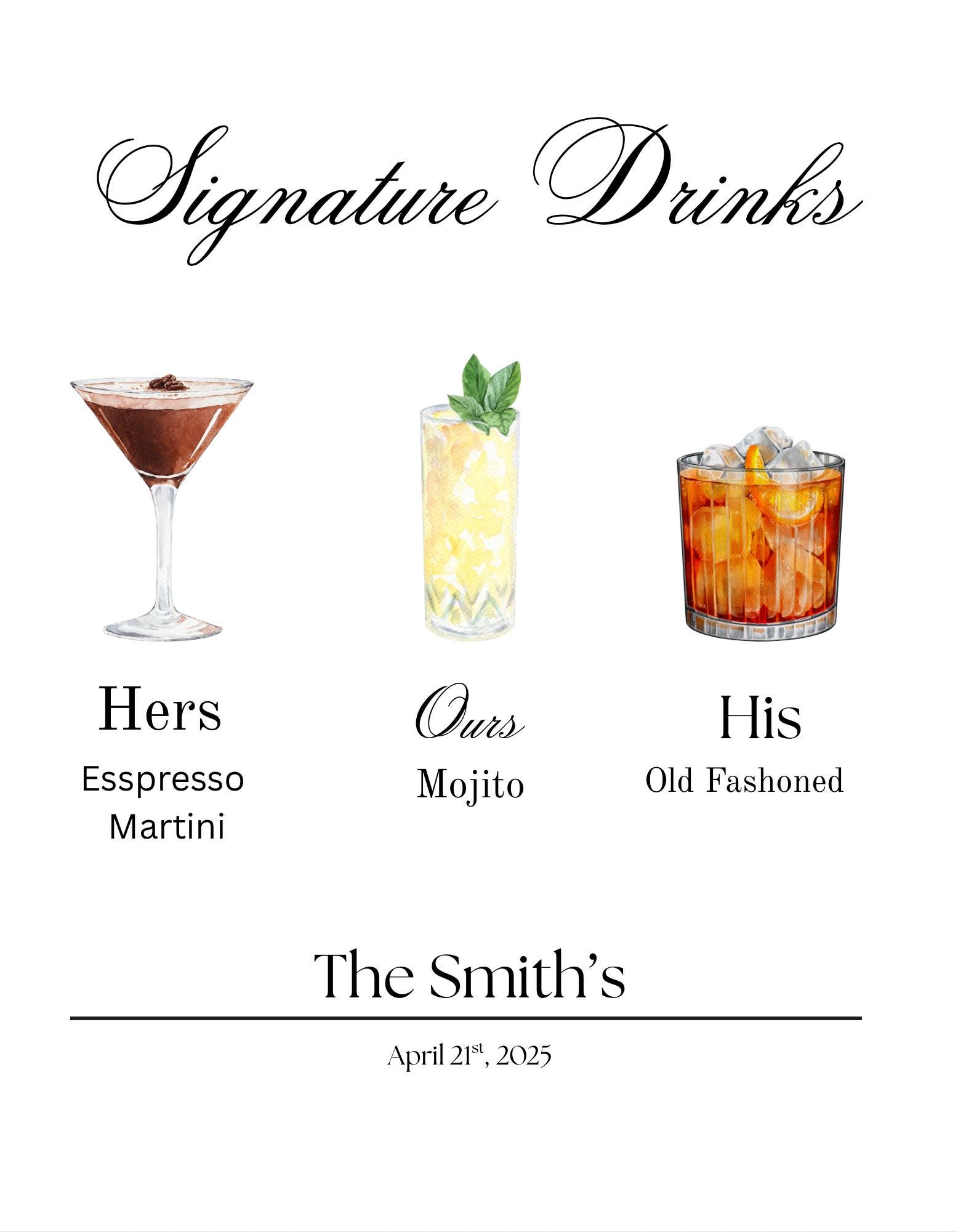 Signature Drink Template, Wedding Signature Drink Bar Menu - Etsy