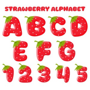 Cute Strawberry Alphabet and Numbers Font Set, PNG Format Alpha Doodle ...