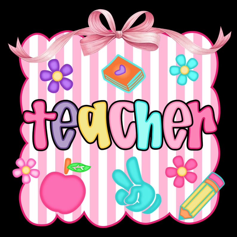 Preppy Back to School Letters Bundle Png, Coquette Teacher Png, Teacher ...