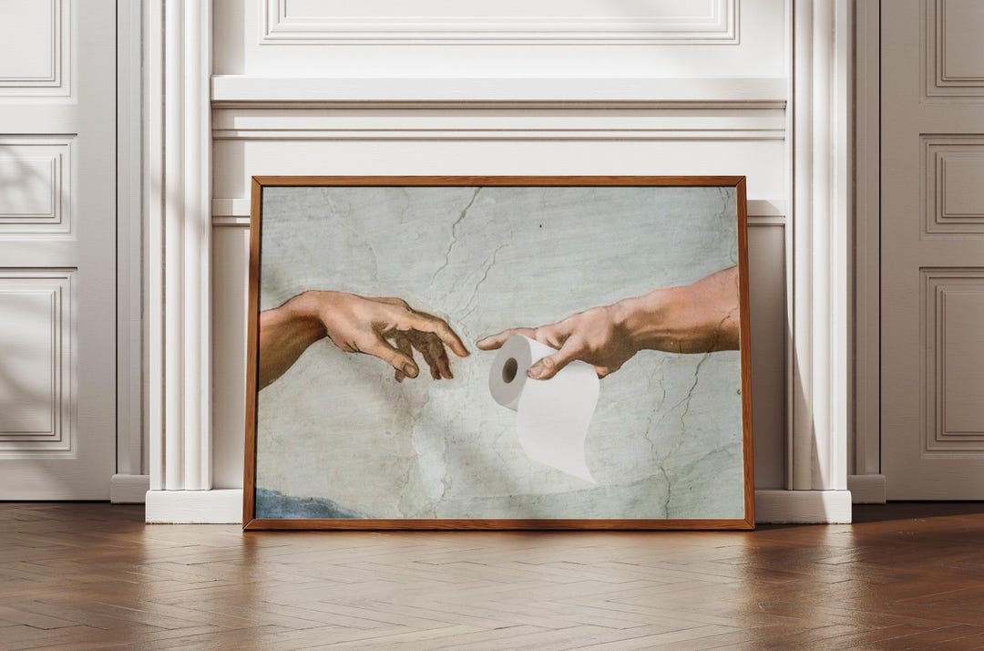 Funny Creation of Adam Canvas Print - Modern Parody Wall Art With ...
