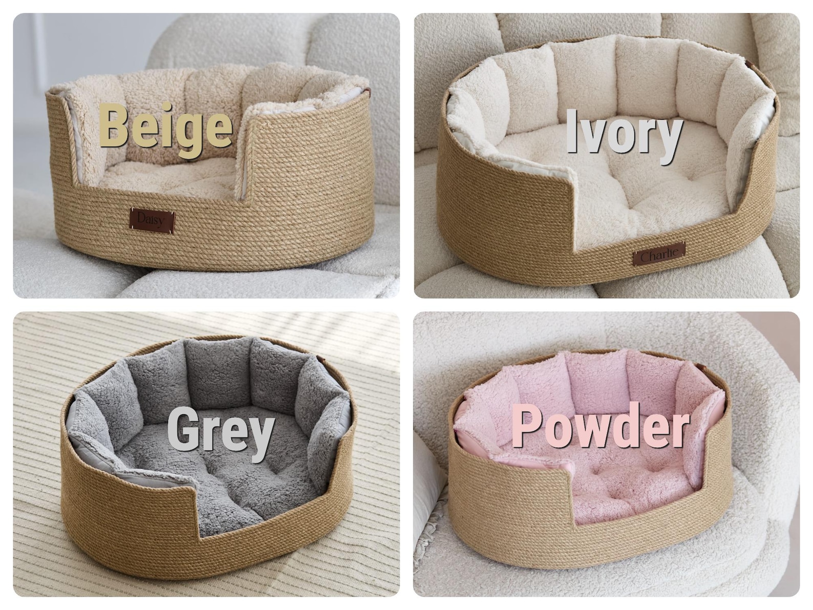 Personalized Jute Pet Bed, Custom Dog Basket With Name Tag, Natural Eco ...