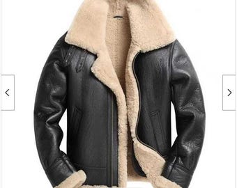 Handmade B3 RAF Brown Mens Bomber Flying Aviator Fur Irvin Real ...