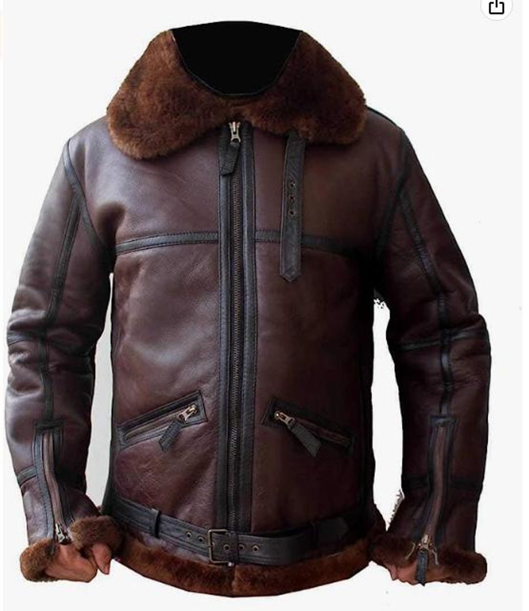 Handmade B3 RAF Men's Brown Bomber Flying Aviator Fur Irvin Real ...