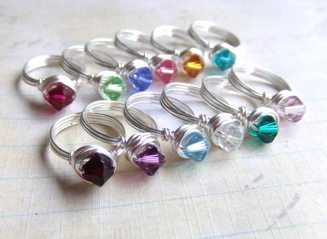 Girl's Birthstone Ring: Swarovski Crystal Children's Jewelry - Etsy