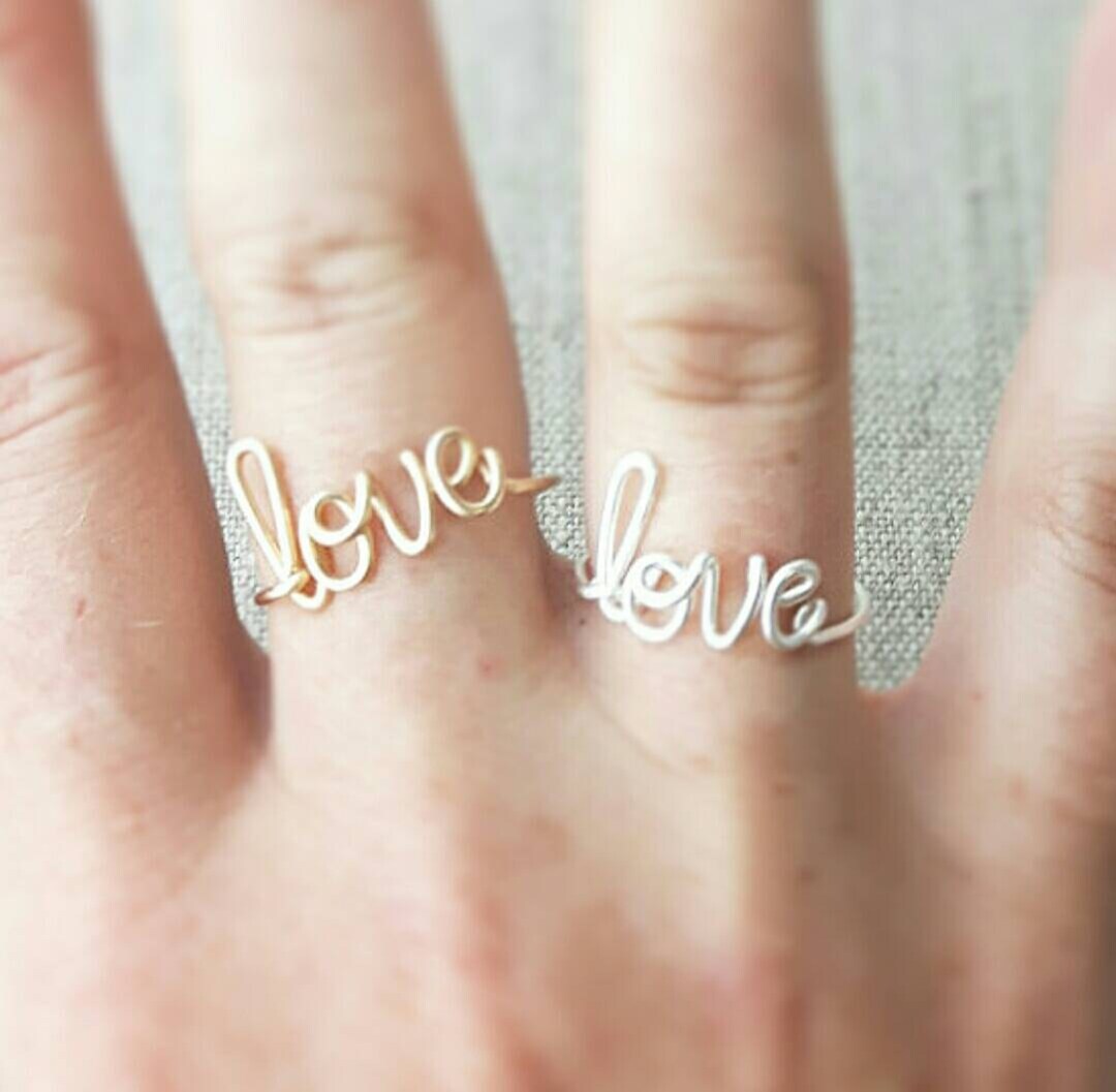 Love Ring Gold 14k, Wire Word Ring, 40th Birthday Gifts for Women ...