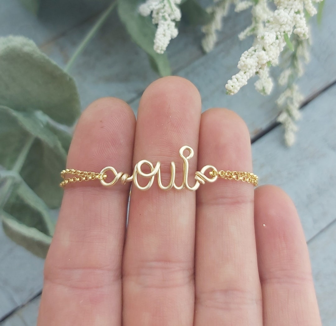 Oui Bracelet: Gold Filled French Word Wire Jewelry - Etsy