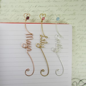 Wire Name Bookmark, Personalized Birthstone, Silver Gold Copper - Etsy