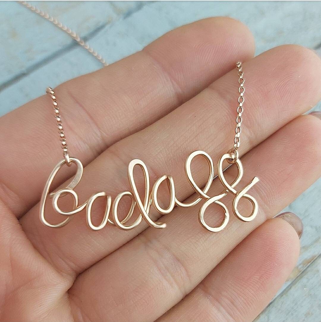 Badass Necklace, Gold Word Necklace, Wire Wrap Word Jewelry, Adult ...