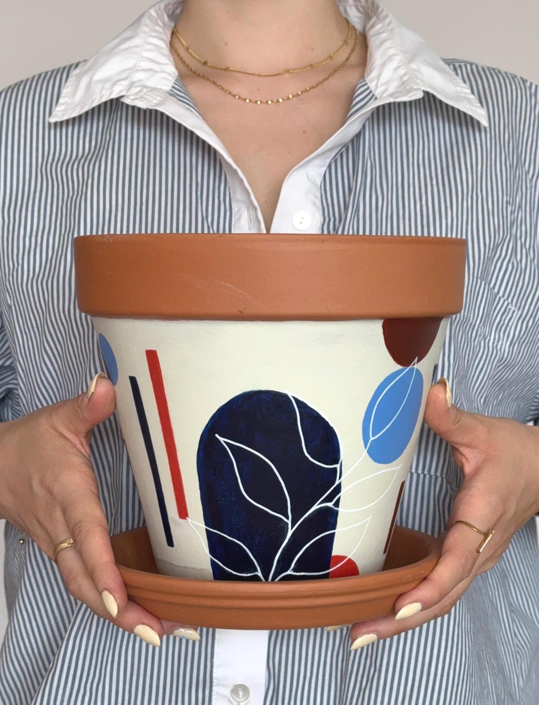 Hand-painted Terracotta Plant Pot | Botanical Bauhaus Design | Eco Home ...
