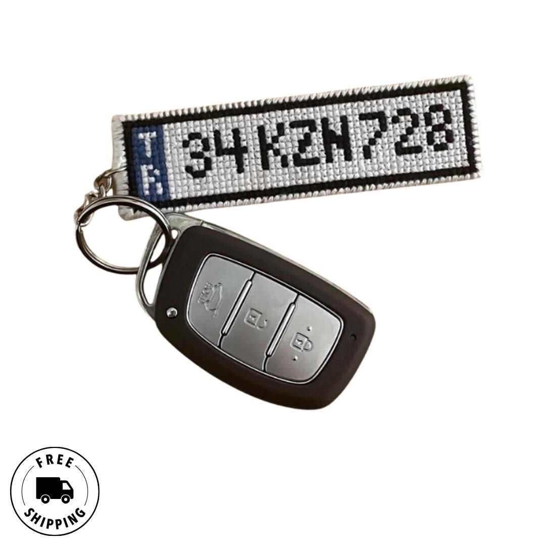 Personalized License Plate Keychain, Hand Embroidered Custom Number ...