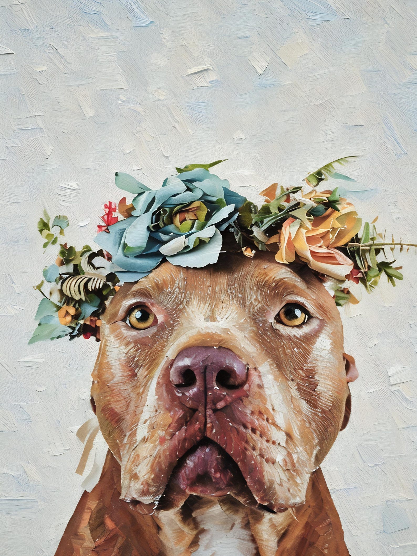 Pit Bull Wall Art Printable | Fine Art Pet Portrait | Floral Dog ...